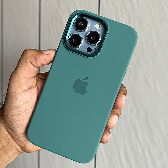 Buy Silicon case with metal buttons for iPhone 13 Pro midnight green